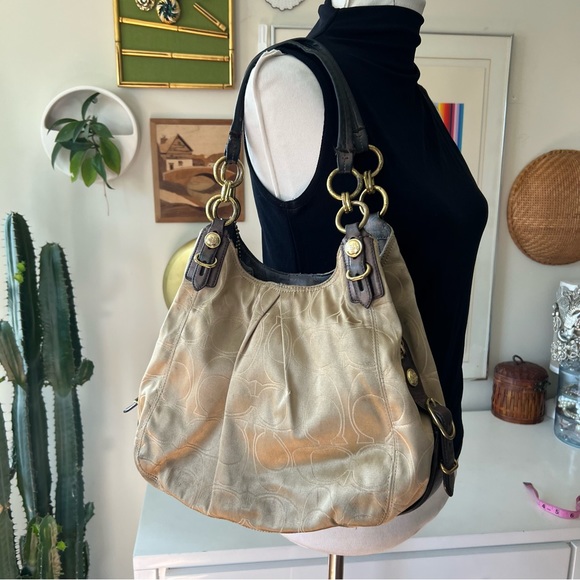 Coach | Bags | Coach Maggie Mia 6153 Khaki Tan Signature Jacquard Hobo ...